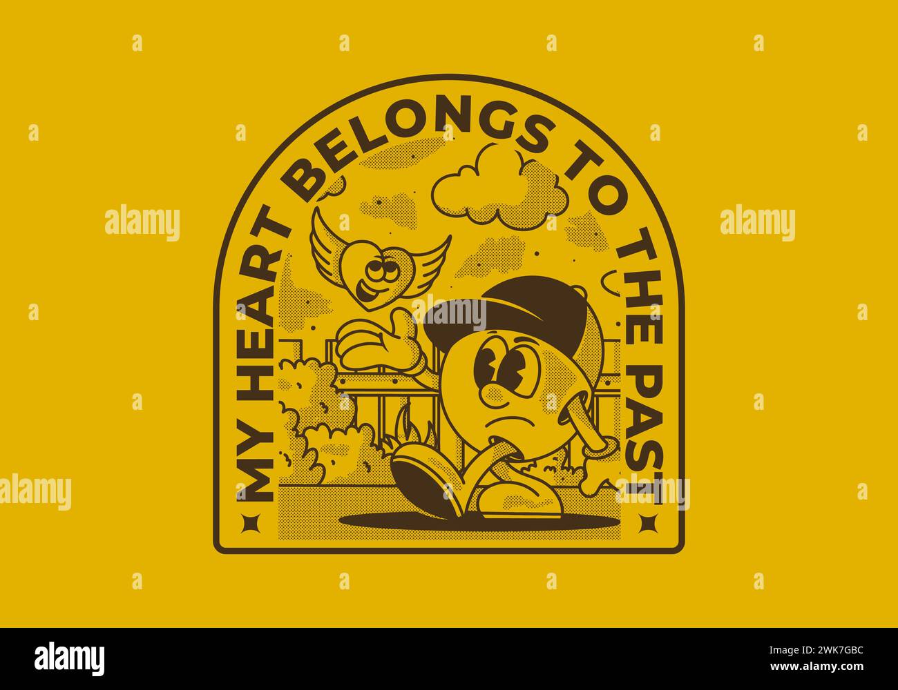 My heart belong to the past. Mascot character illustration of a ball ...