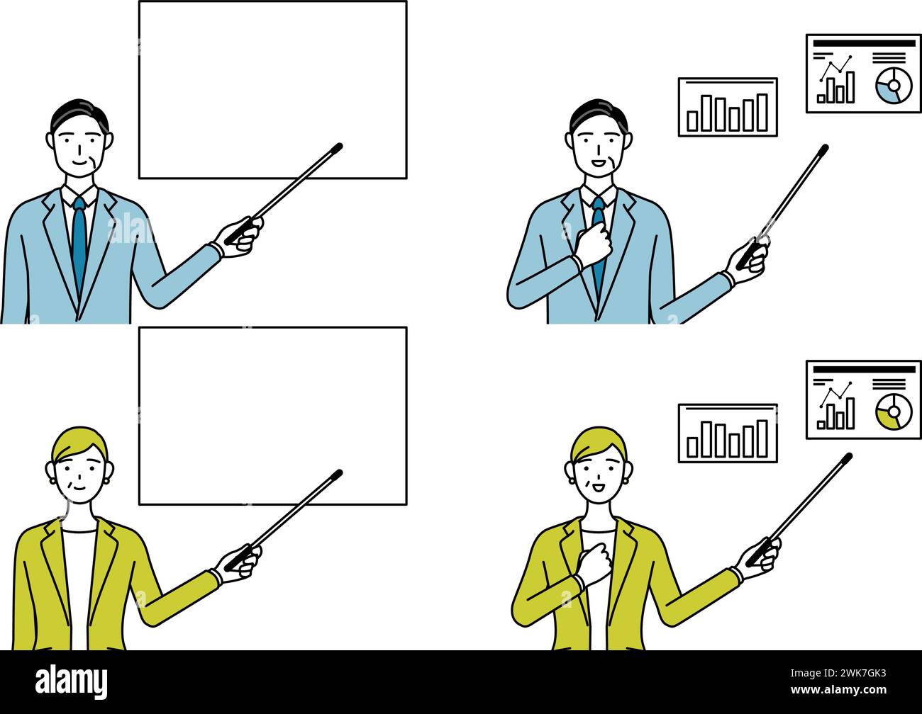 Simple line drawing of man and woman in suits(Middle-aged, president ...