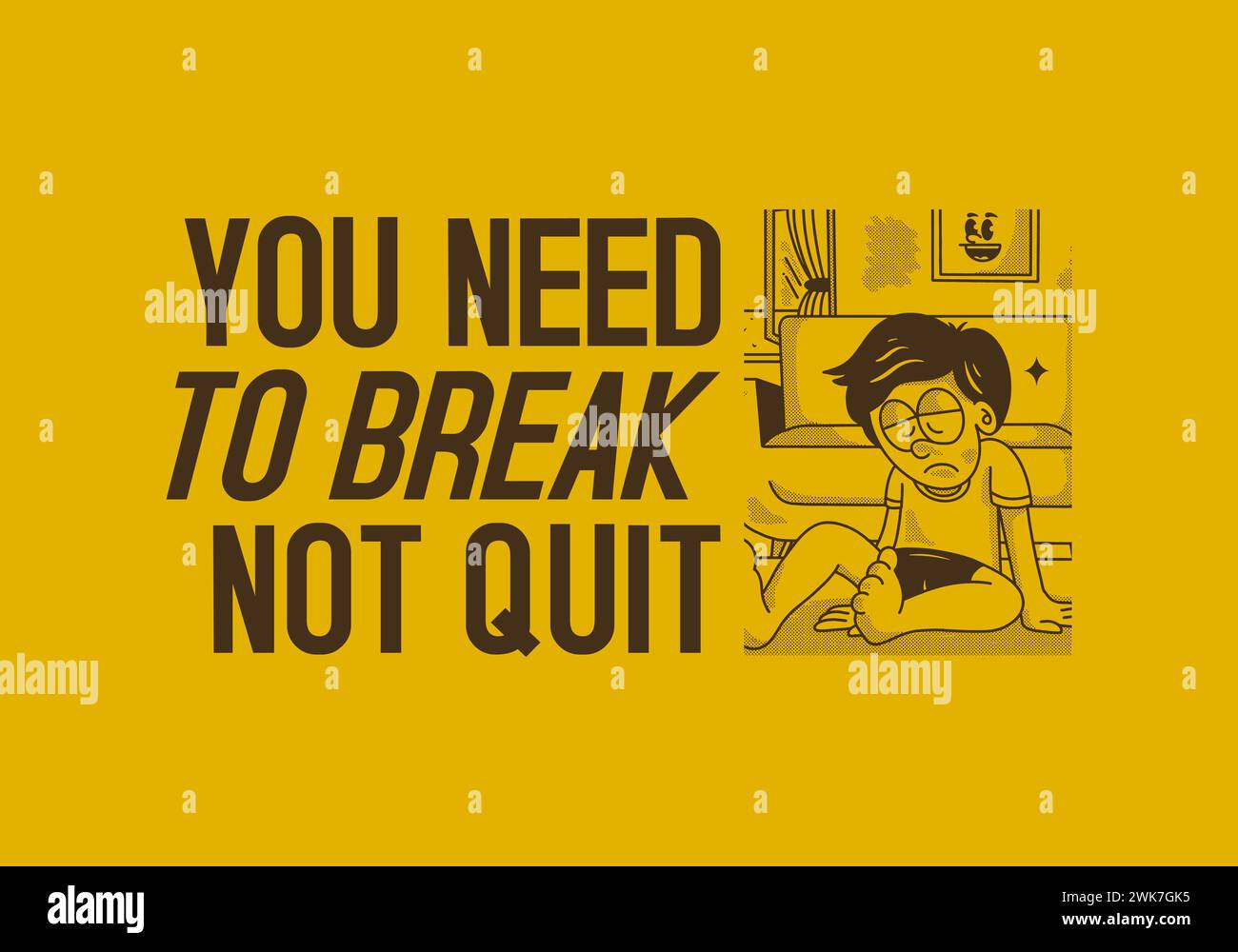 You need to break, Not quit. Vintage illustration of a sad boy Stock ...