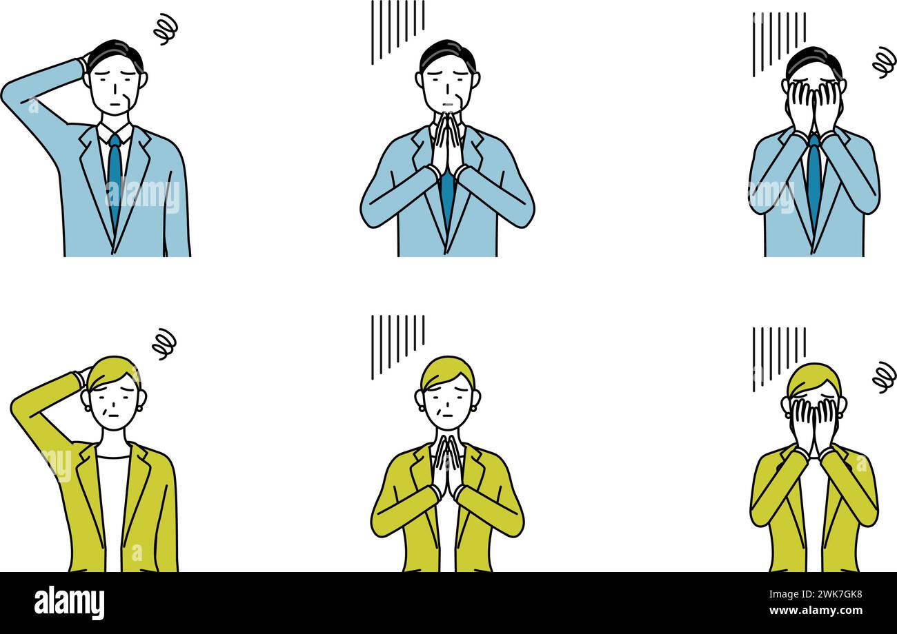 Simple line drawing of man and woman in suits(Middle-aged, president ...