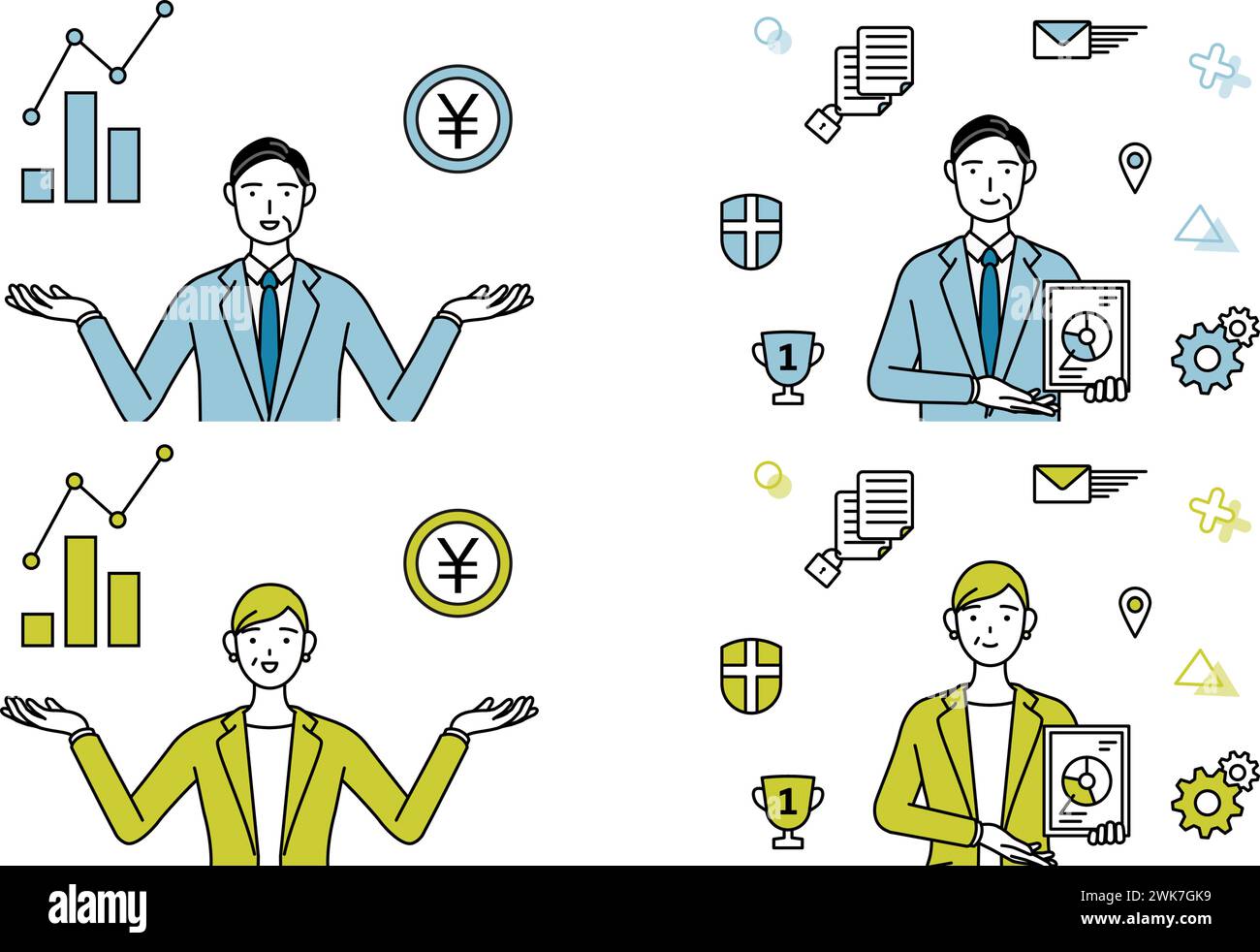 Simple line drawing of man and woman in suits(Middle-aged, president ...