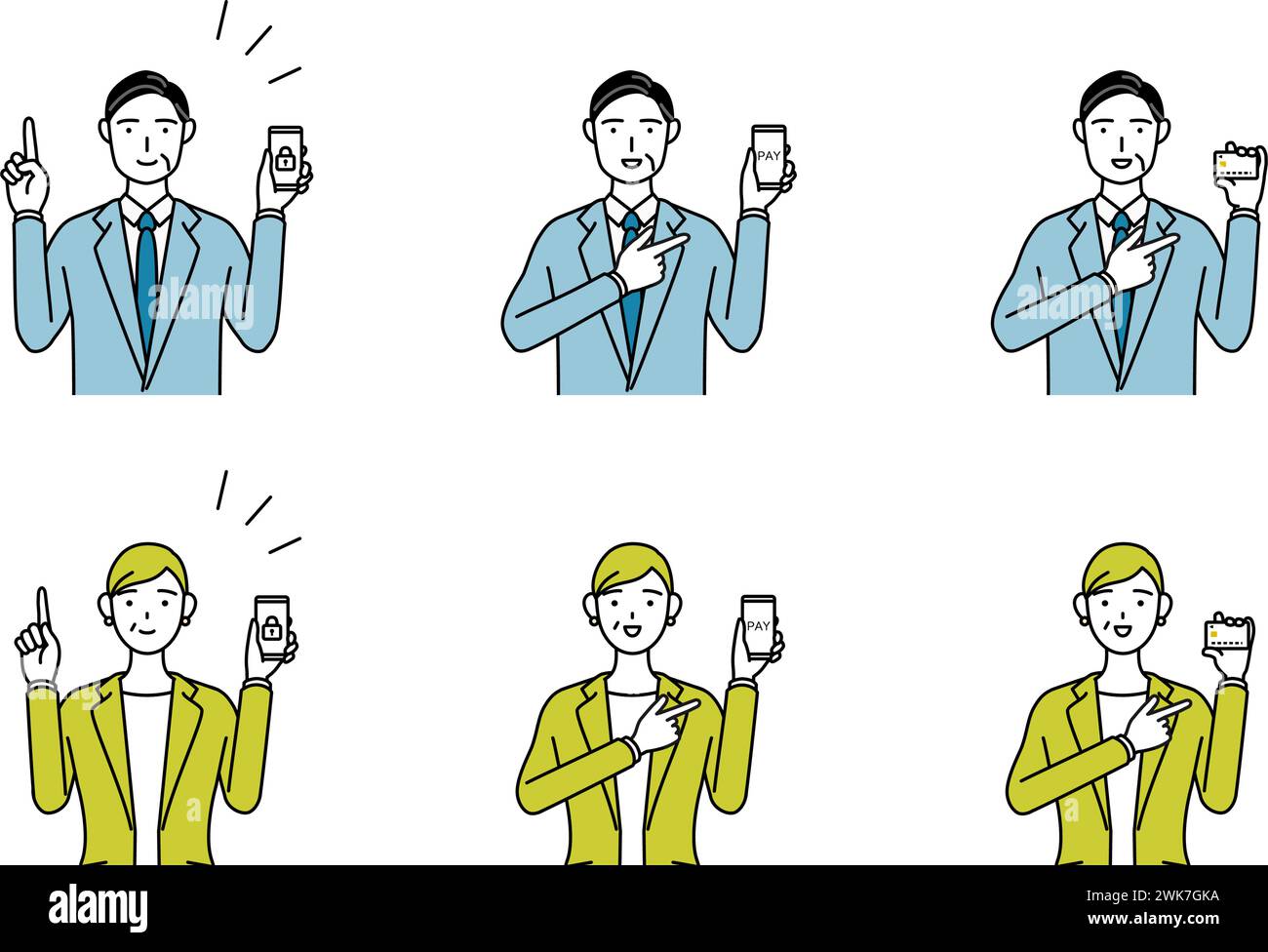 Simple line drawing of man and woman in suits(Middle-aged, president ...