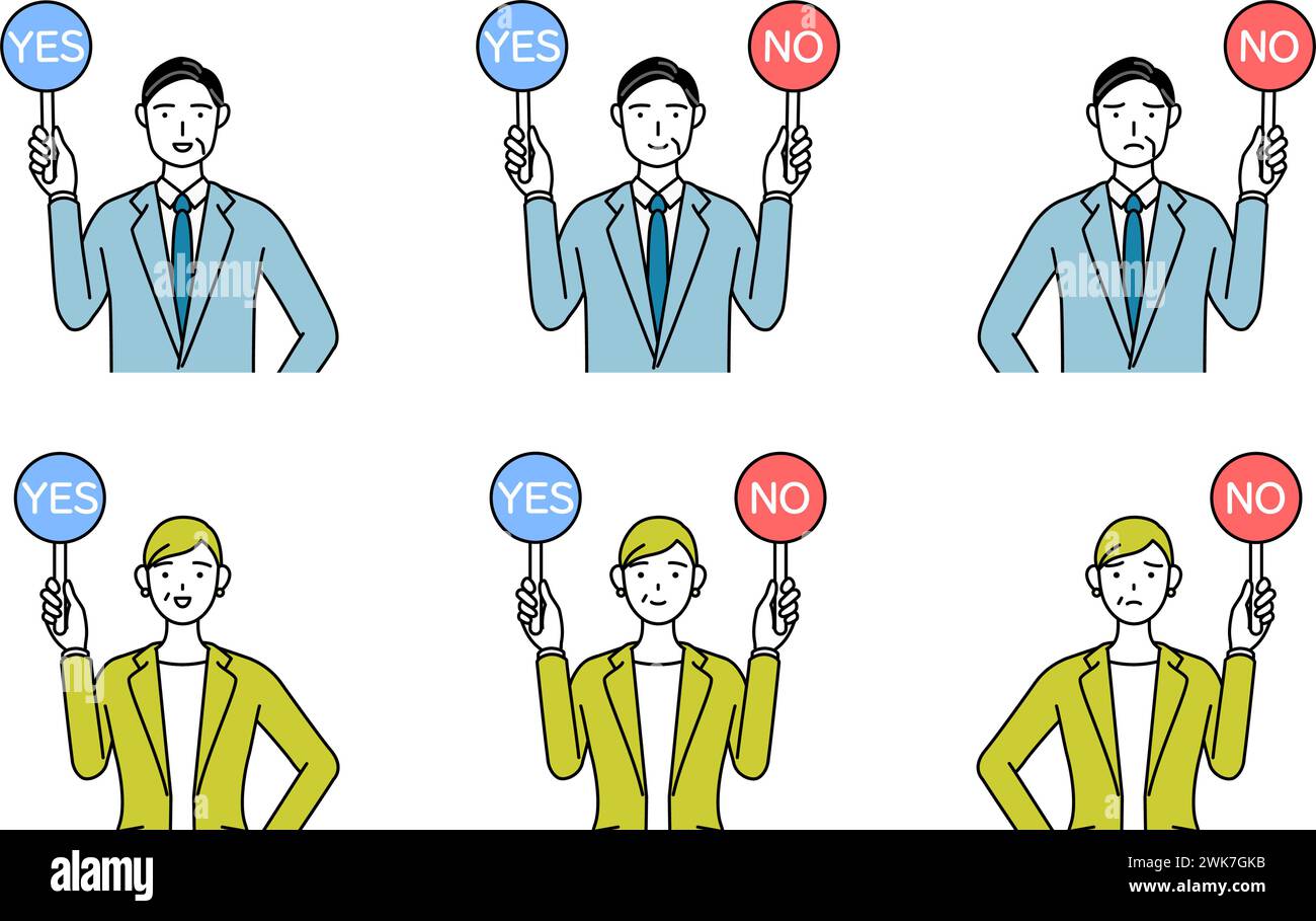 Simple line drawing of man and woman in suits(Middle-aged, president ...