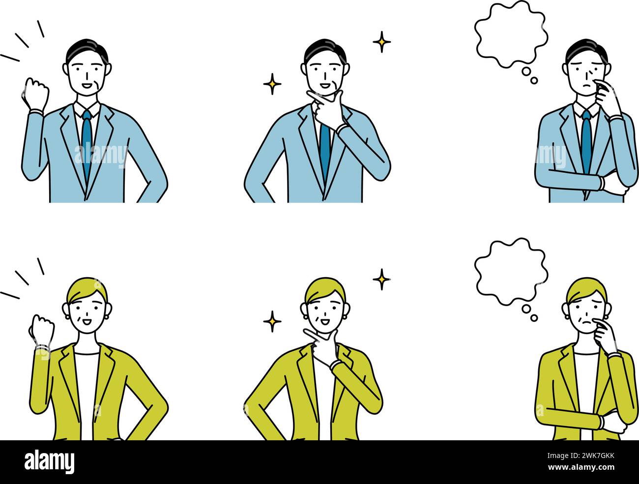 Simple line drawing of man and woman in suits(Middle-aged, president ...