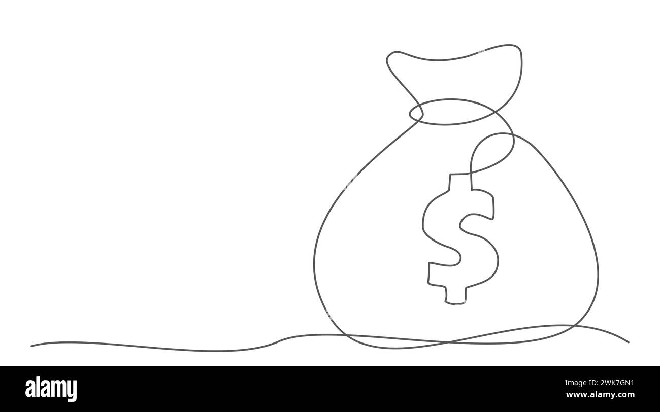 Money bag One line drawing isolated on white background Stock Vector ...