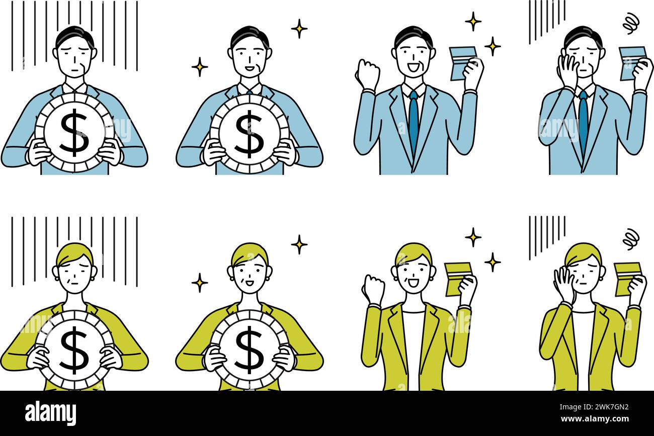 Simple line drawing of man and woman in suits(Middle-aged, president ...