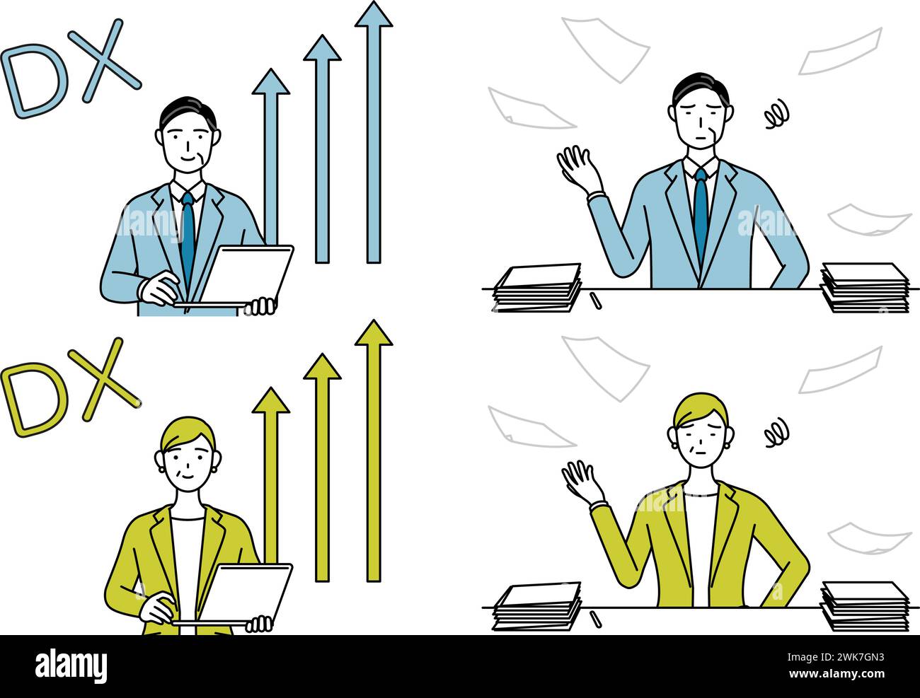 Simple line drawing of man and woman in suits(Middle-aged, president ...