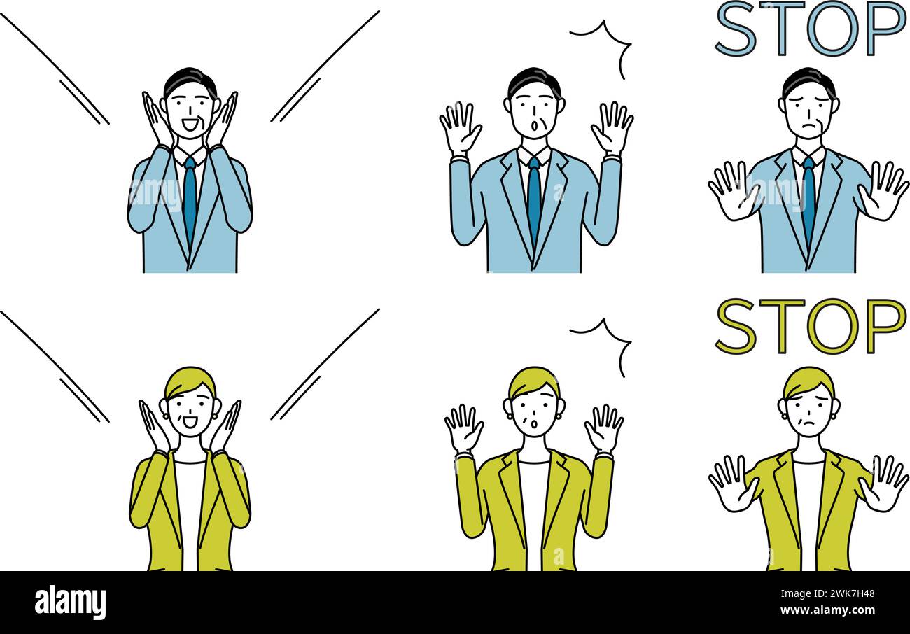 Simple line drawing of man and woman in suits(Middle-aged, president ...