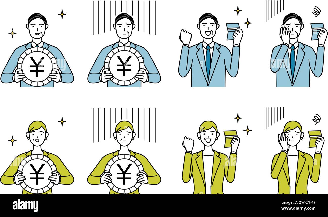 Simple line drawing of man and woman in suits(Middle-aged, president ...