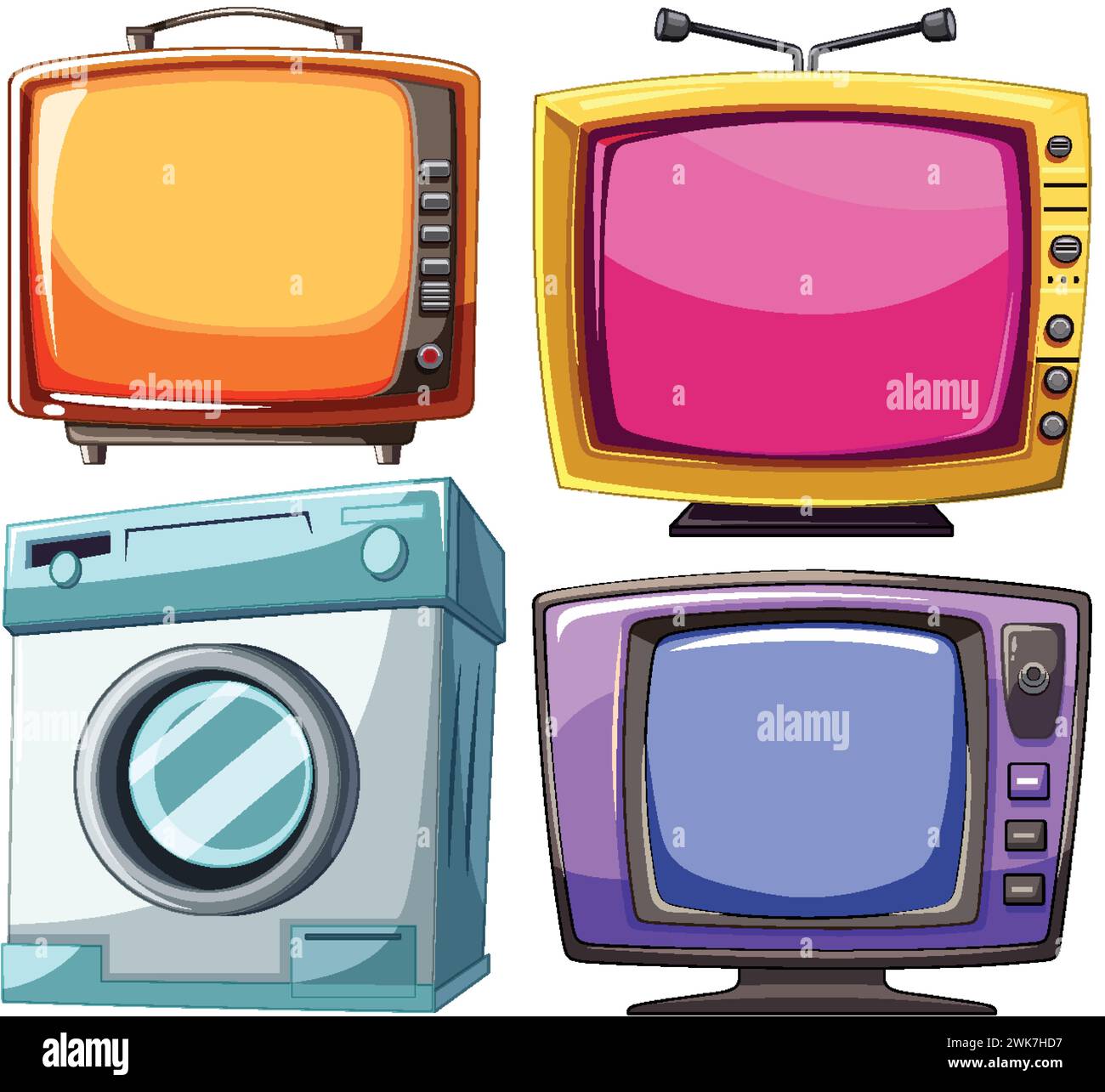 Vector illustration of vintage TVs and a washing machine Stock Vector ...