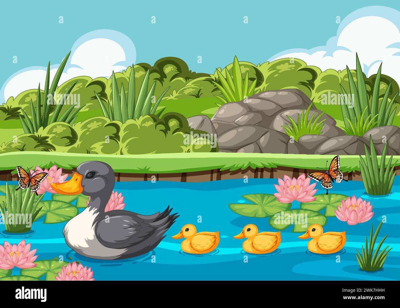 Vector illustration of ducks in a serene pond setting Stock Vector Image & Art - Alamy