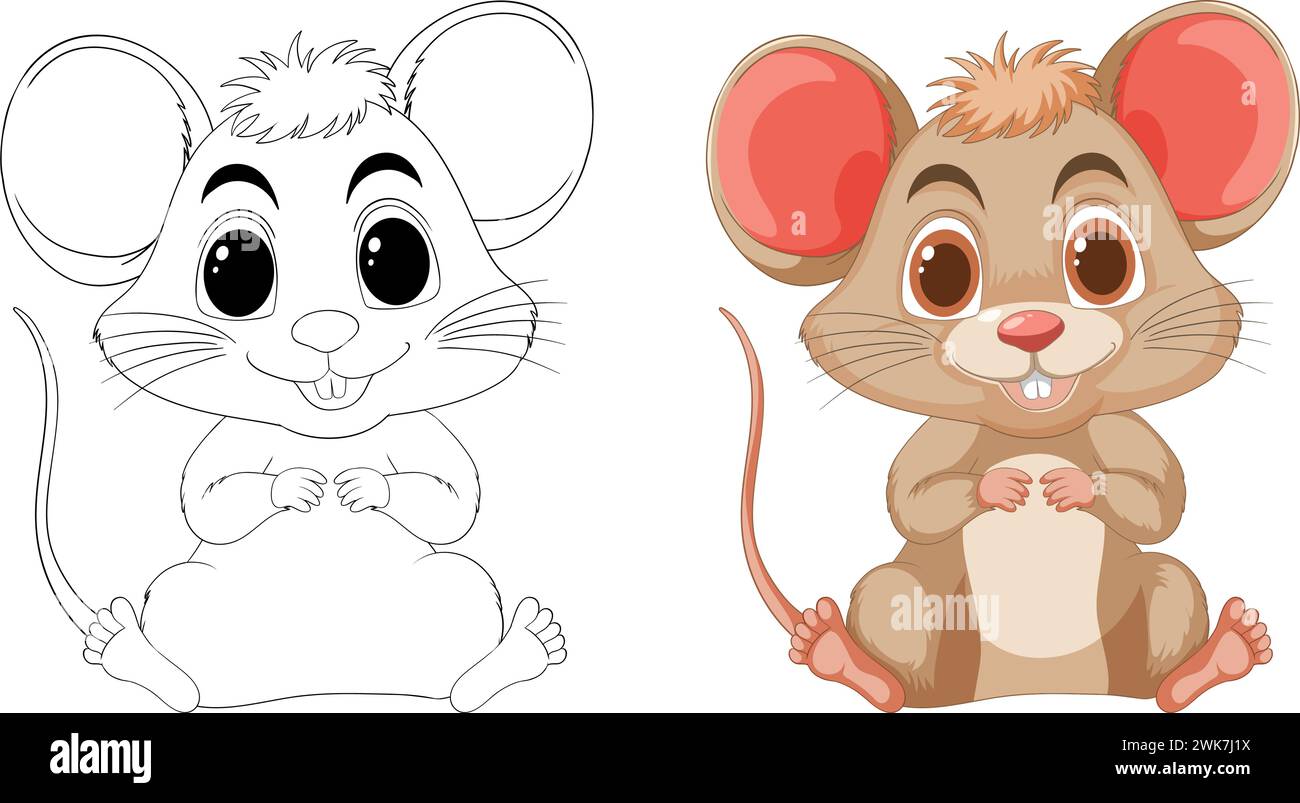 Two styles of a cartoon mouse, colored and line art Stock Vector Image ...