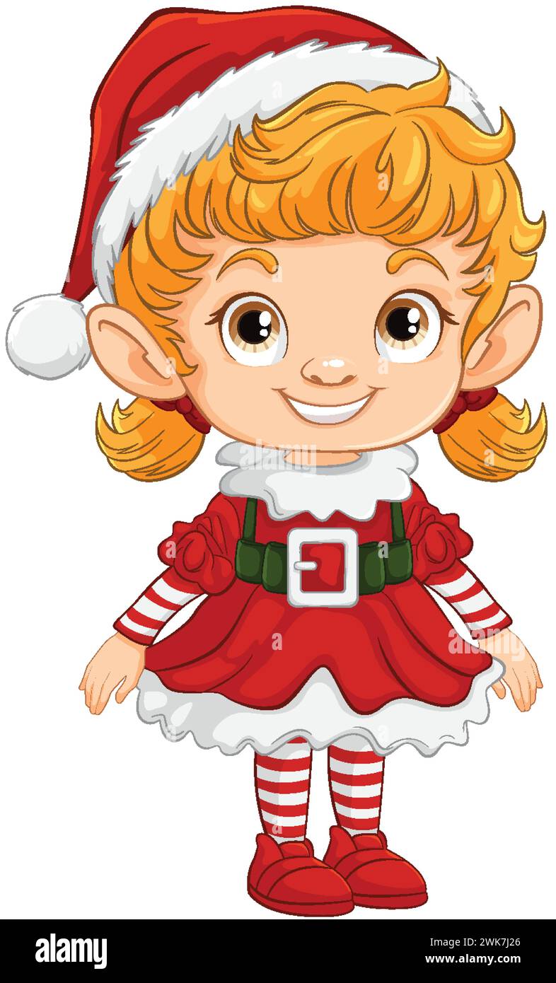 Vector illustration of a cute female Christmas elf Stock Vector Image ...
