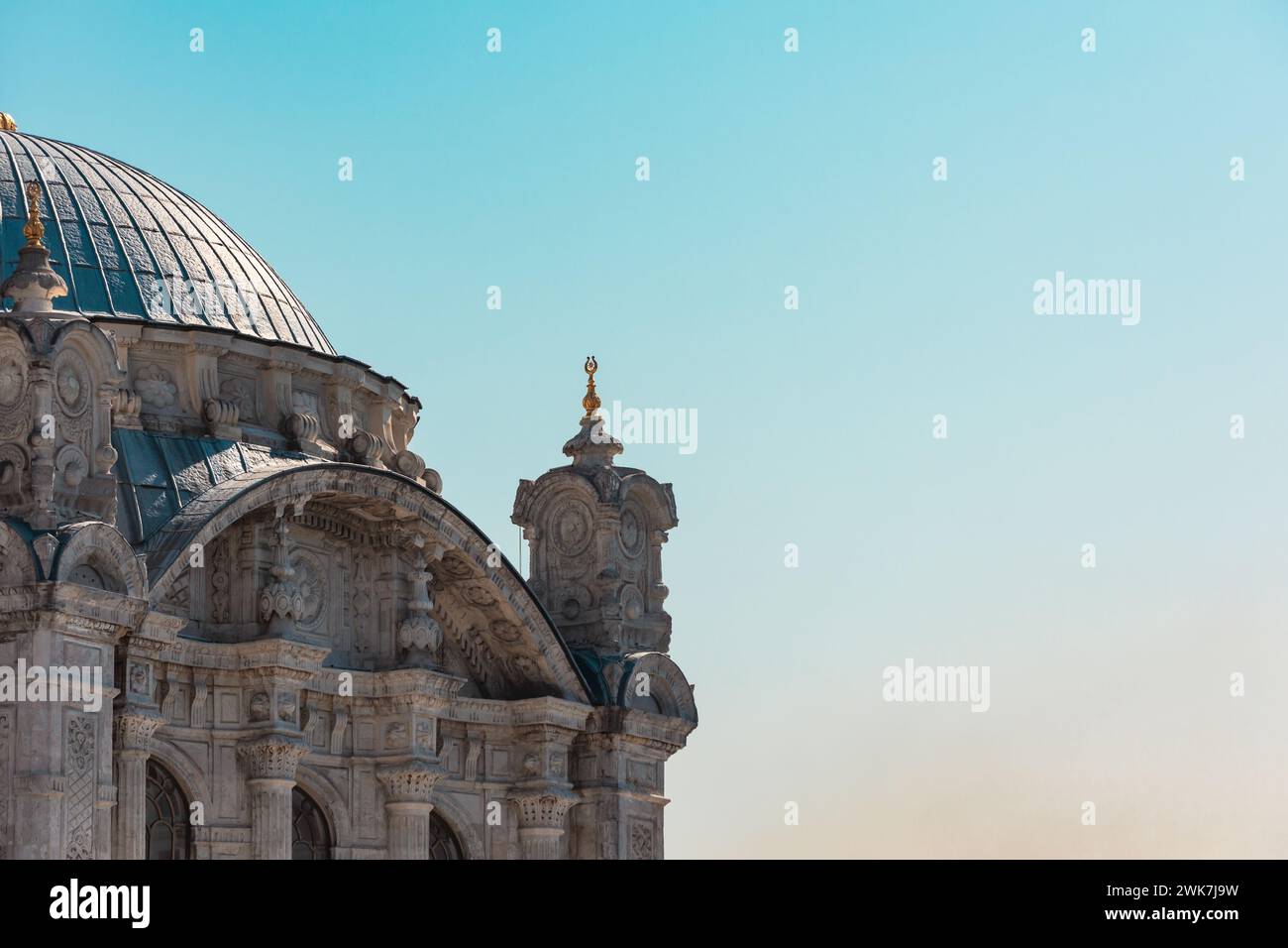 Architectural details of Ortakoy Mosque with copy space for texts ...