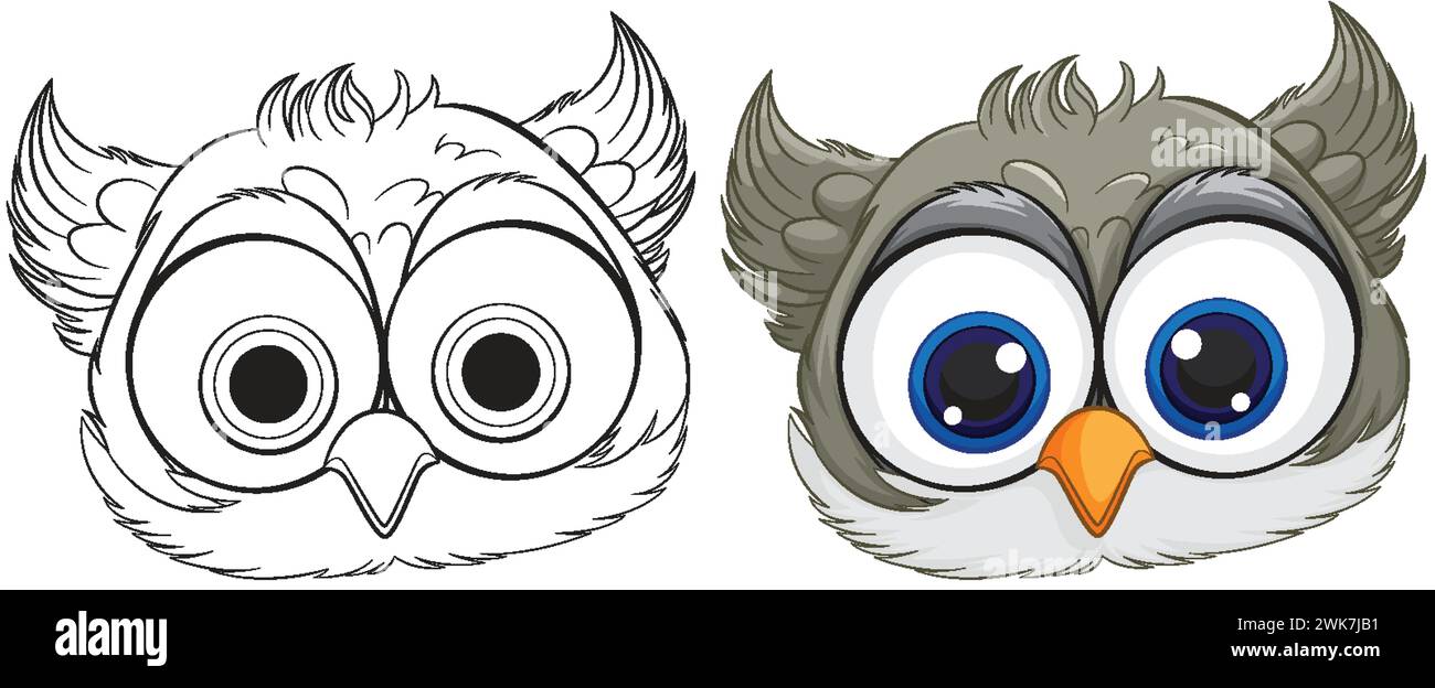 Vector illustration of an owl, black and white to color Stock Vector ...