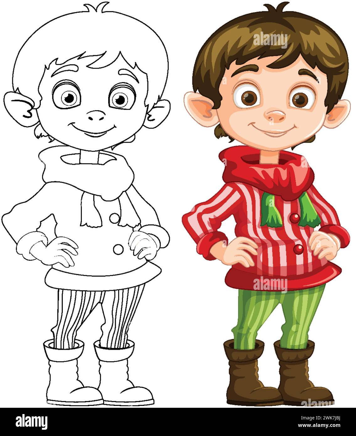 Vector illustration of an elf, colored and line art Stock Vector Image ...