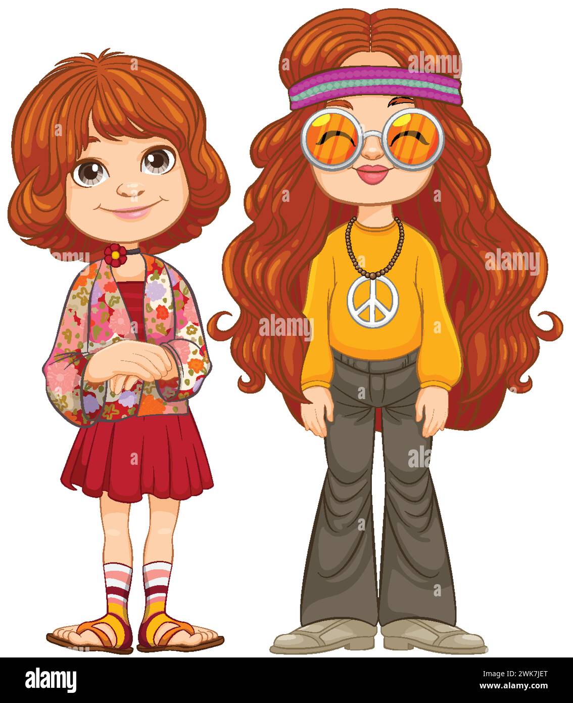 Two cartoon girls dressed in vintage 70s attire Stock Vector Image ...