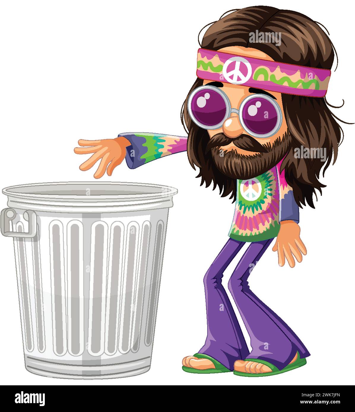 Colorful hippie character standing next to a bin Stock Vector Image ...