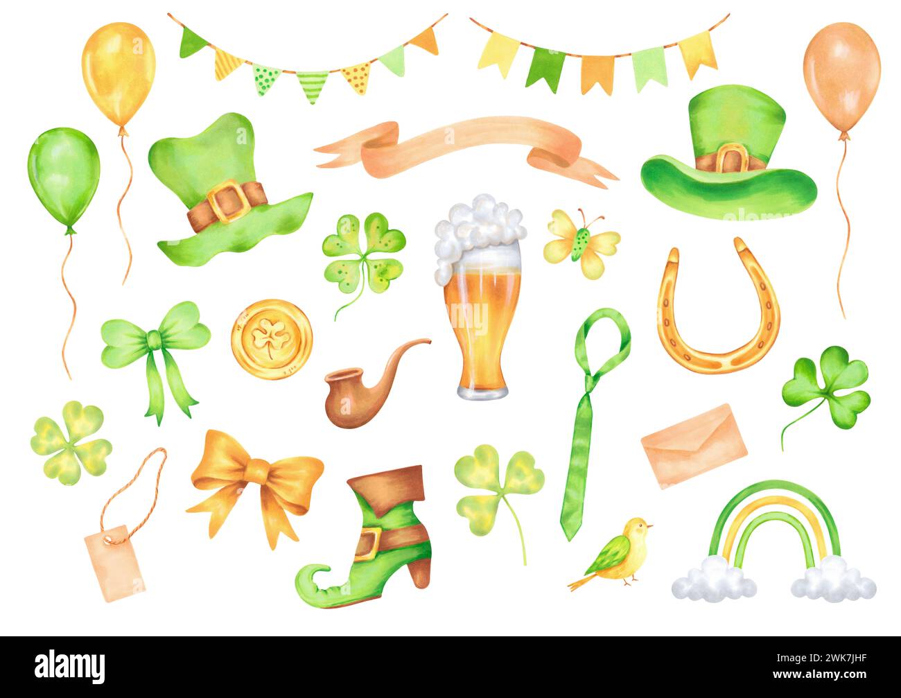 Set of elements for St. Patrick's Day. Illustration with watercolors ...