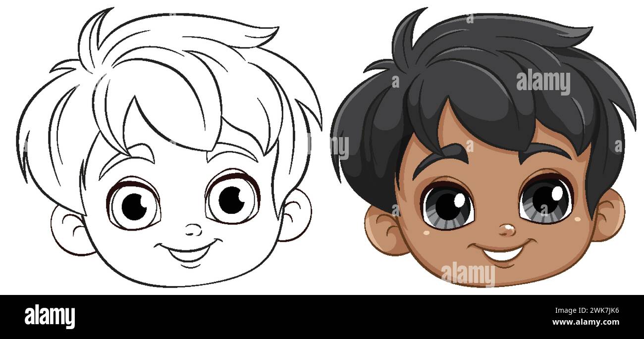 Two smiling cartoon boys with different skin tones Stock Vector Image ...