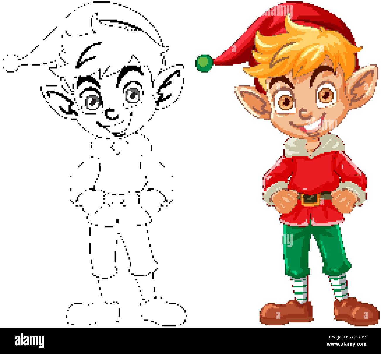 Vector illustration of an elf, colored and line art Stock Vector Image ...