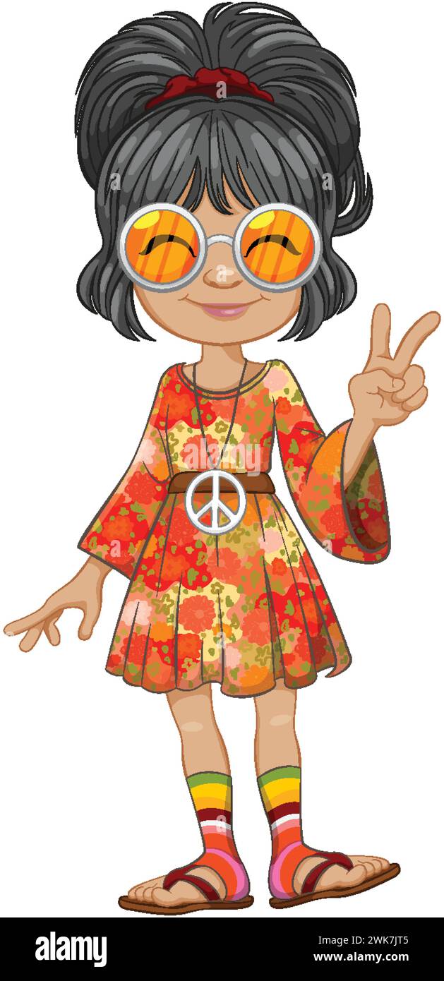 Cartoon of a girl dressed in vibrant hippie attire Stock Vector Image ...