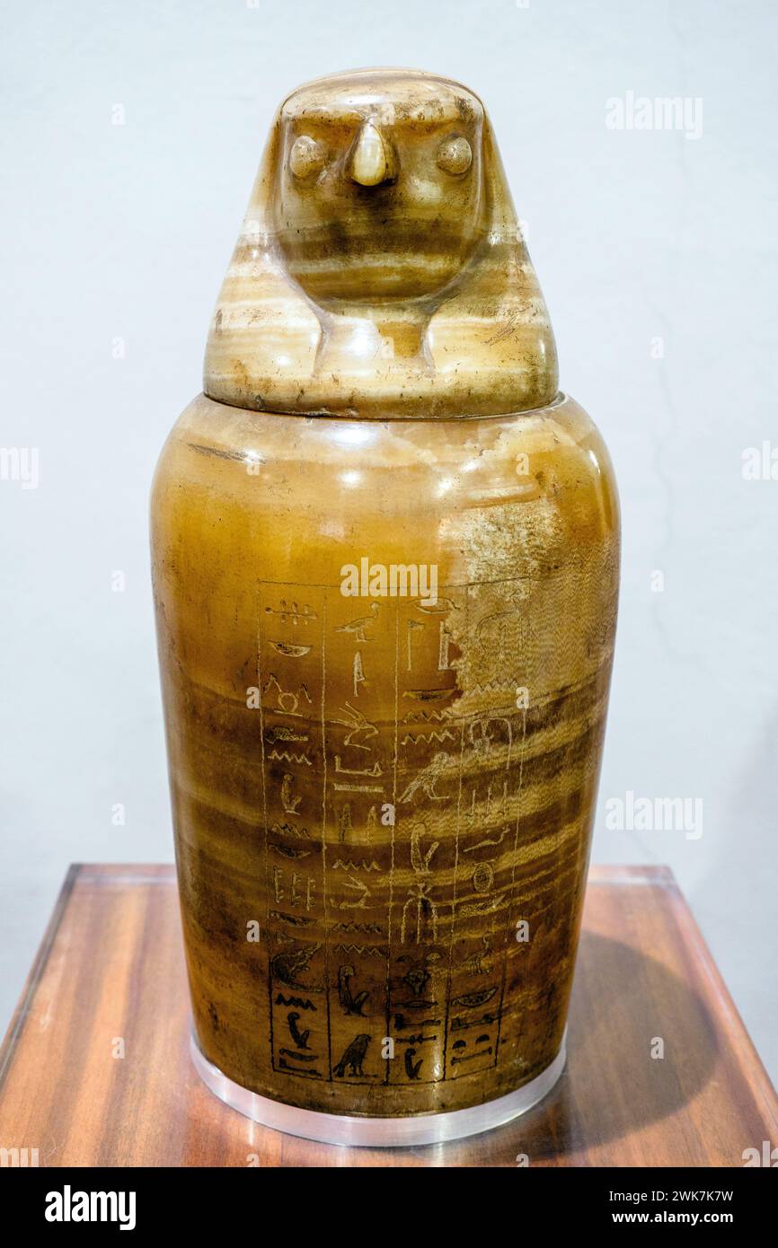 Canopic jar with falcon-headed lid (Qebehsenuf) - Saitic period ...