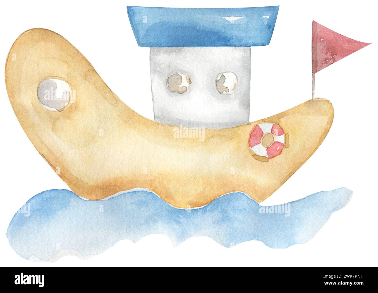 Watercolor cute cartoon ship illustration Stock Photo - Alamy
