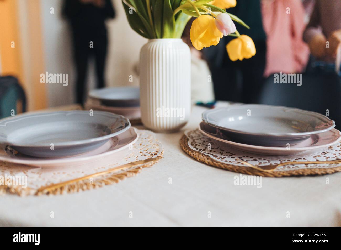 Close up of setting table for traditional easter lunch. Recreating ...