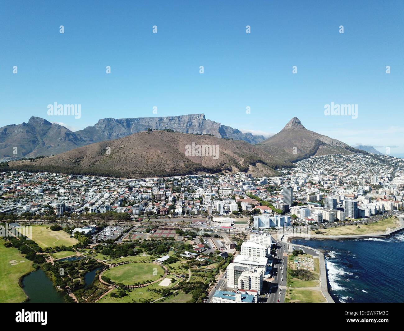 An aerial view of the Table Mountain and Cape Town skyline landscape ...