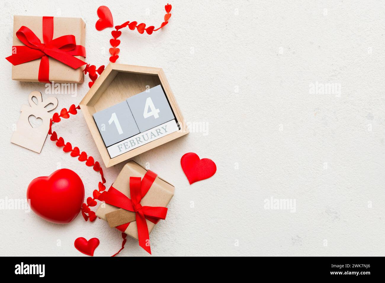 Valentine Day theme with wooden block calendar. Greeting card template ...