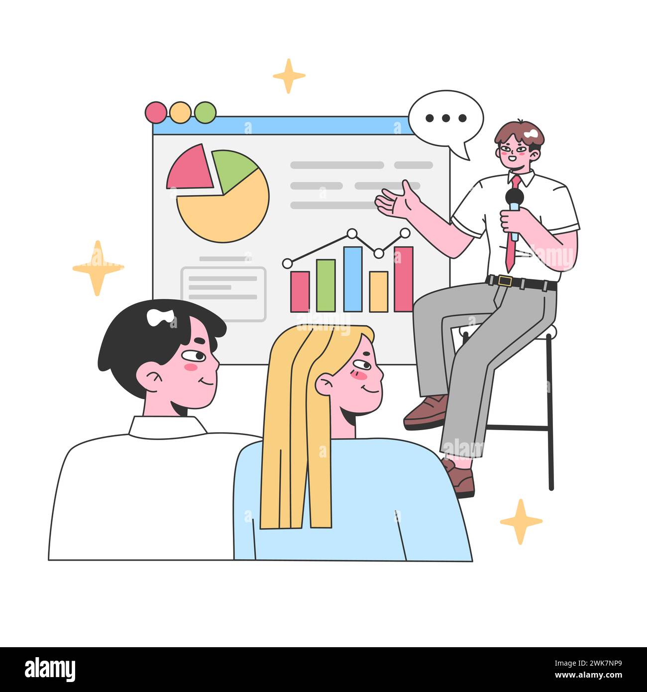 Business presentation concept. Enthusiastic speaker shares insights ...