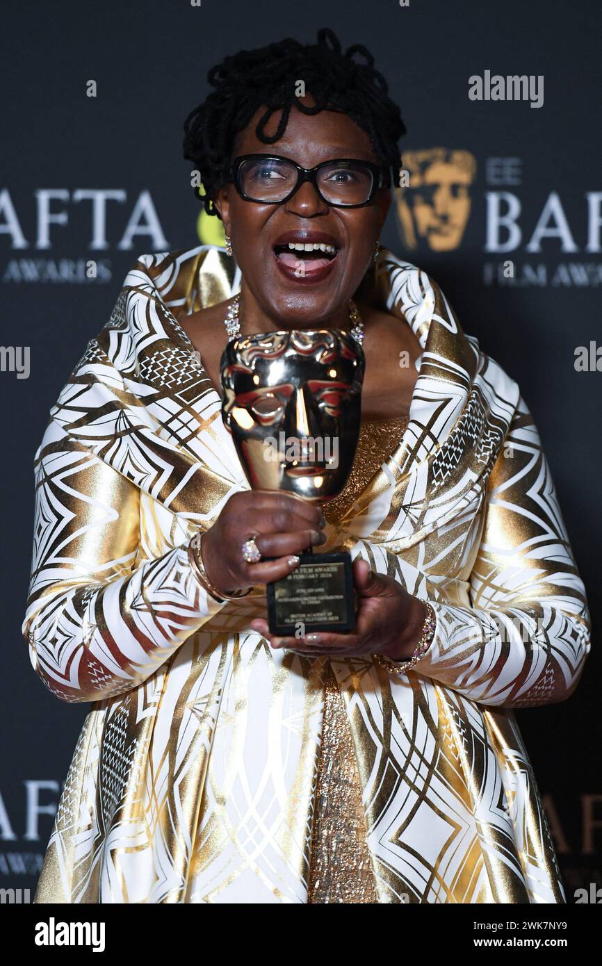 London, UK. 18th Feb, 2024. June Givanni poses with the Outstanding ...