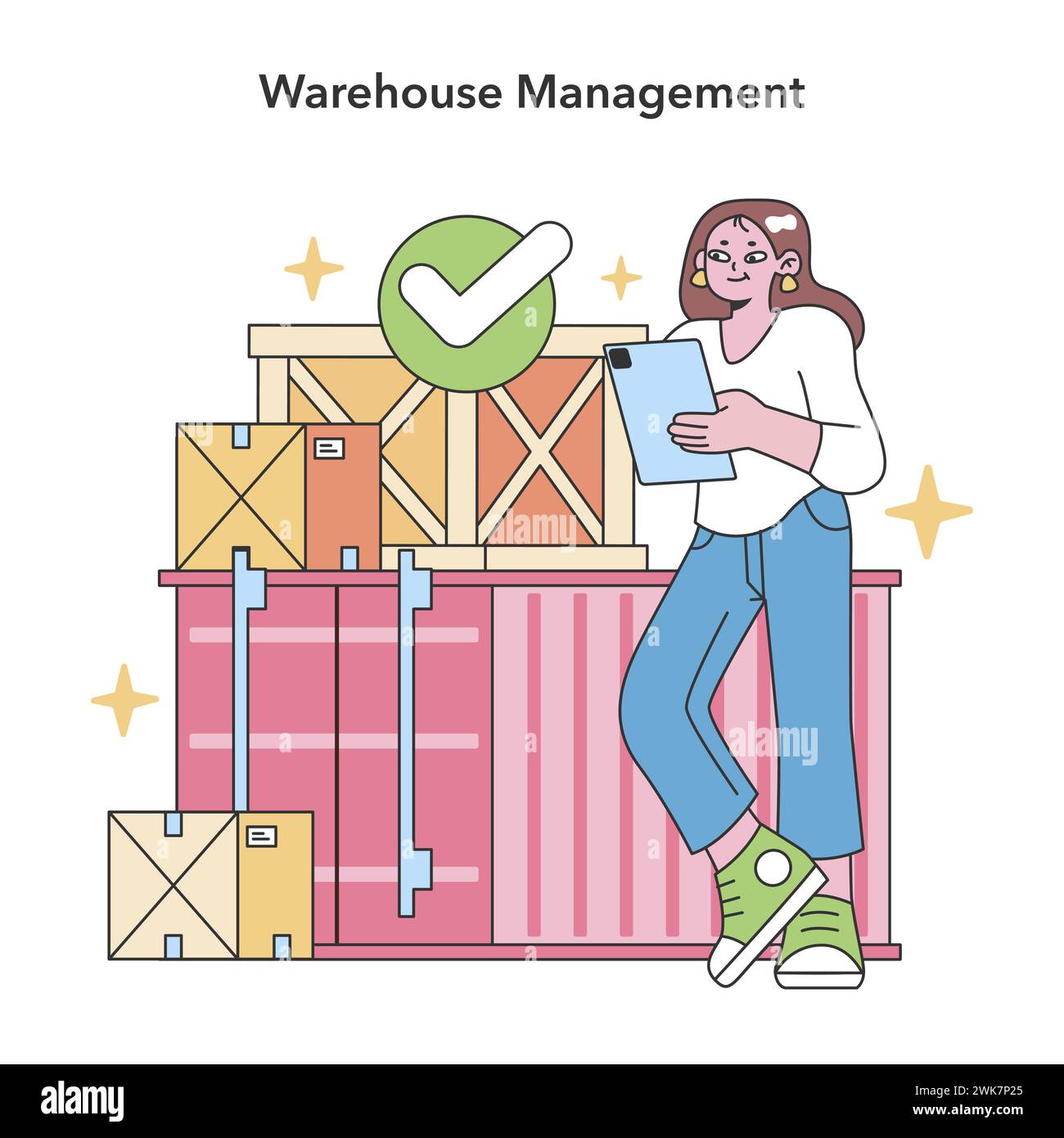 Warehouse Management concept. Diligent coordinator with clipboard ...