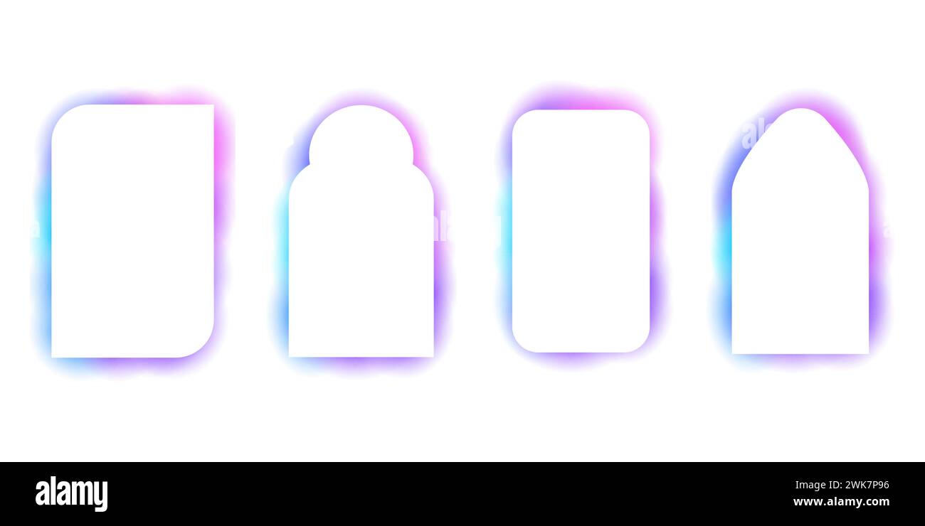 Y2k aura blur shapes, frame abstract arch, borders, rainbow spectrum shine color isolated on ...