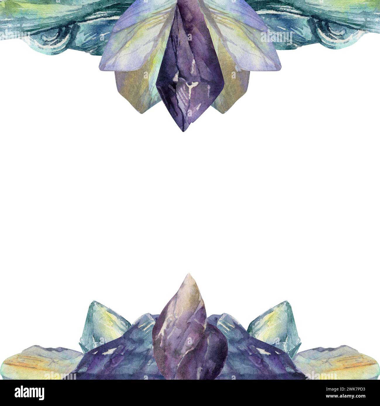 Hand drawn watercolor illustration precious jewel gem crystal chakra ...