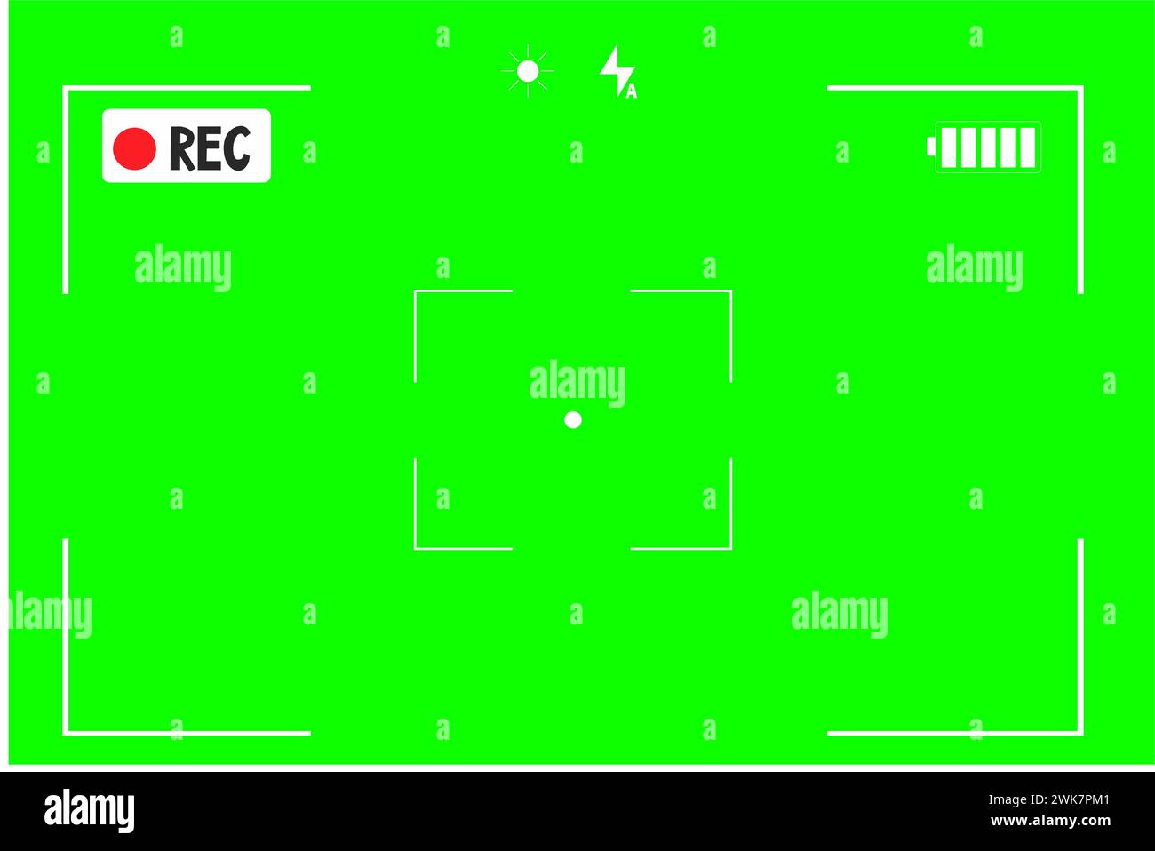 Green screen chroma key background, viewfinder camera frame, video film ...