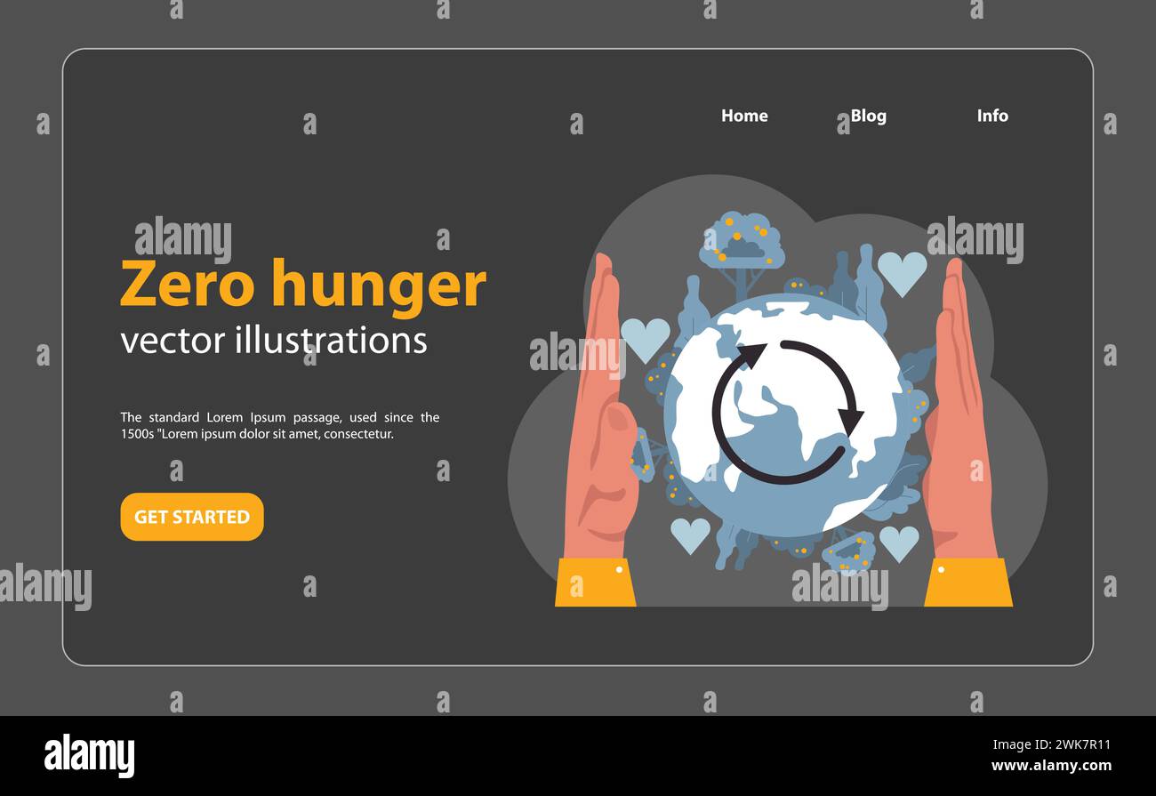 Zero hunger night mode or dark mode web banner or landing page. SDG or ...
