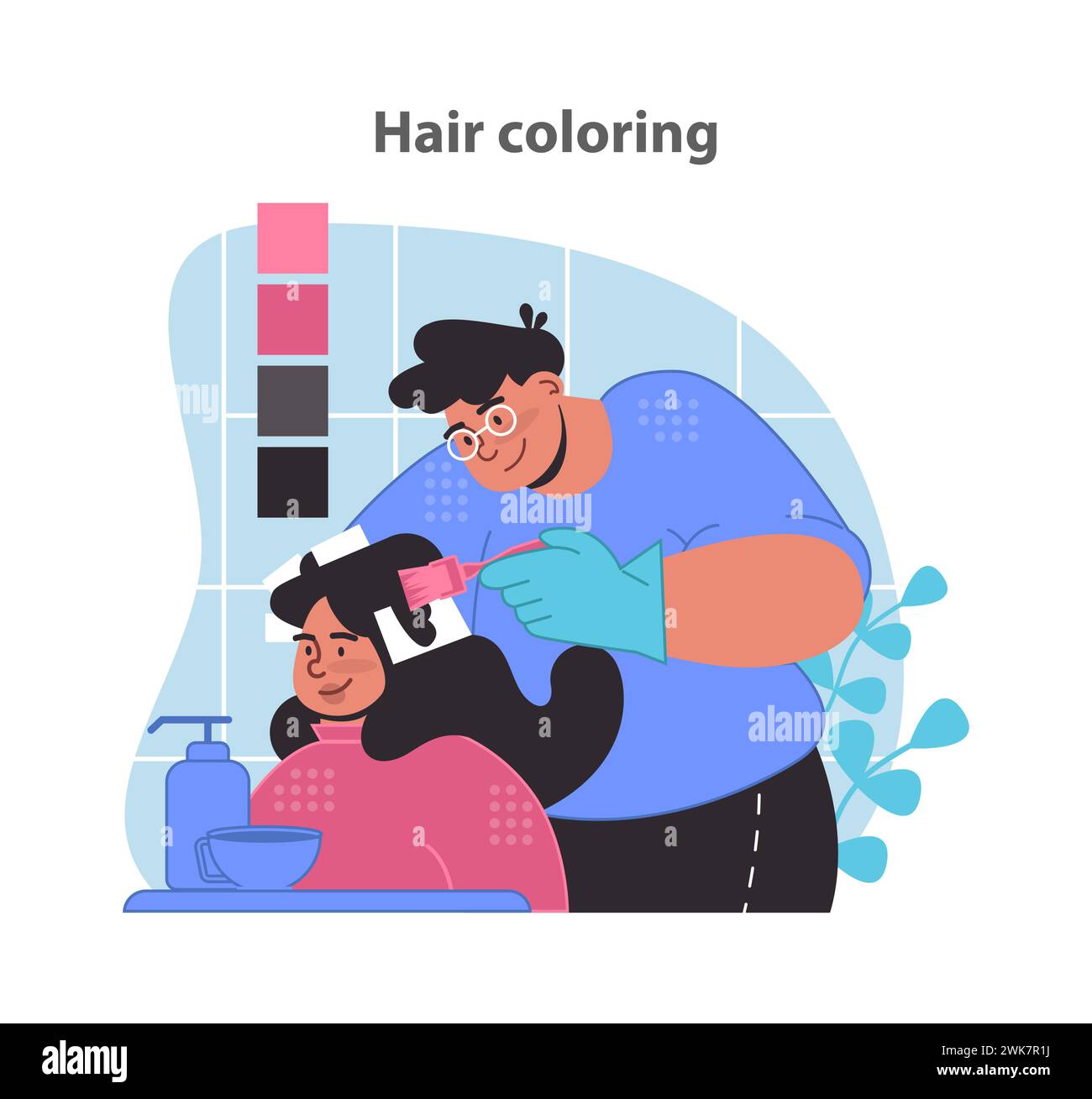 Vibrant hair coloring process. A cheerful customer gets a new hair hue ...