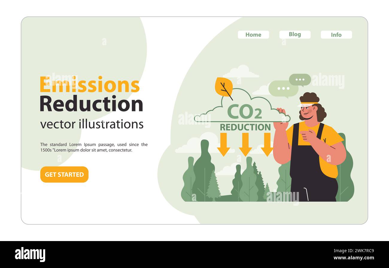Man promotes CO2 reduction amidst nature. Arrows pointing downwards ...