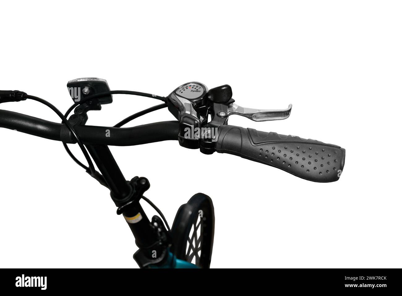 Black bicycle handlebar. Close-up. Isolated on white background Stock ...