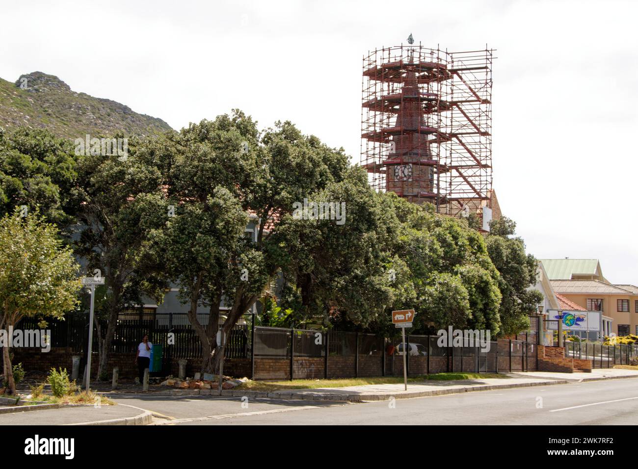 Church Steeple -Scaffolding Surround - side view of church and ...