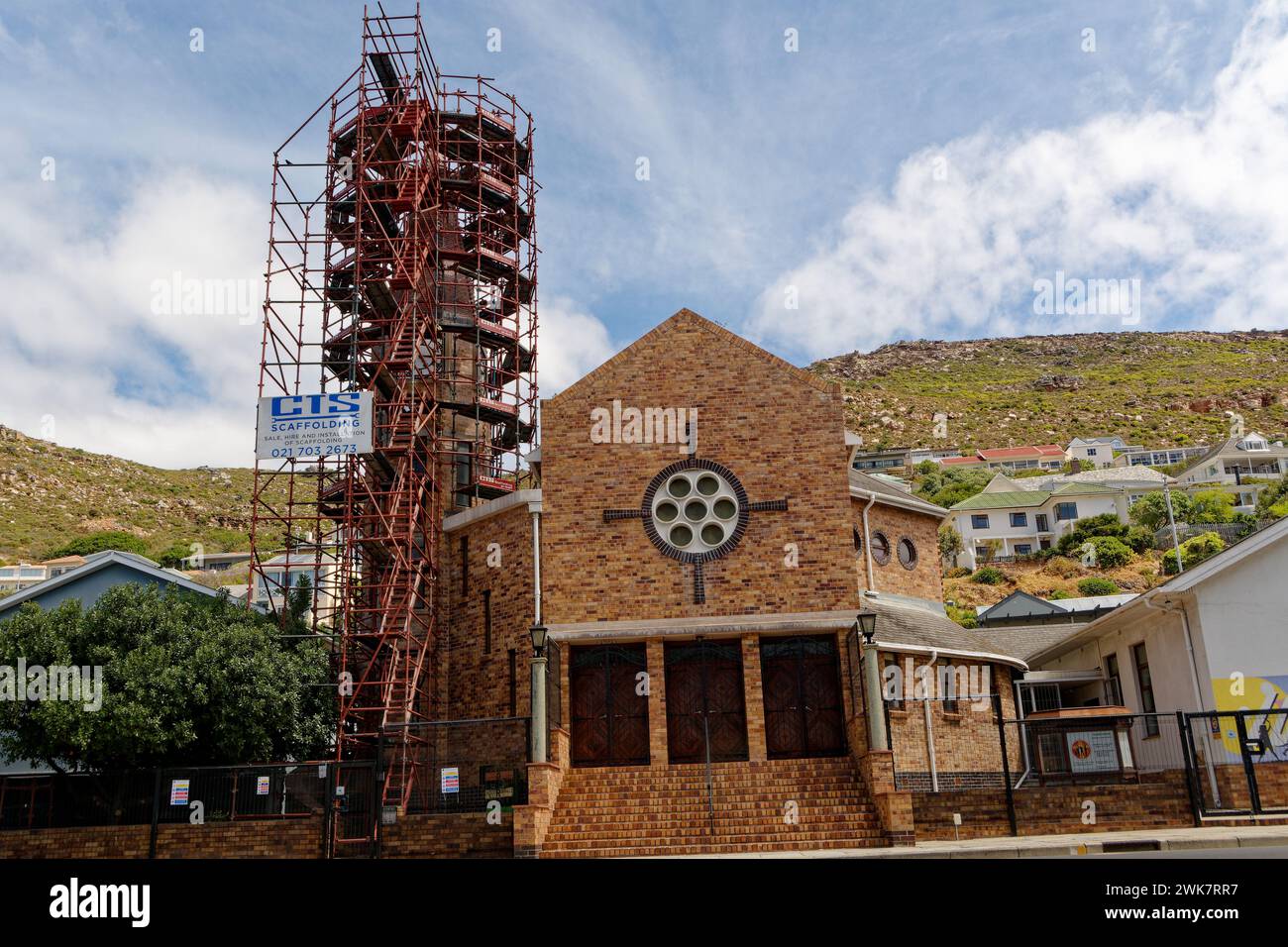 Church Steeple -Scaffolding Surround Stock Photo - Alamy