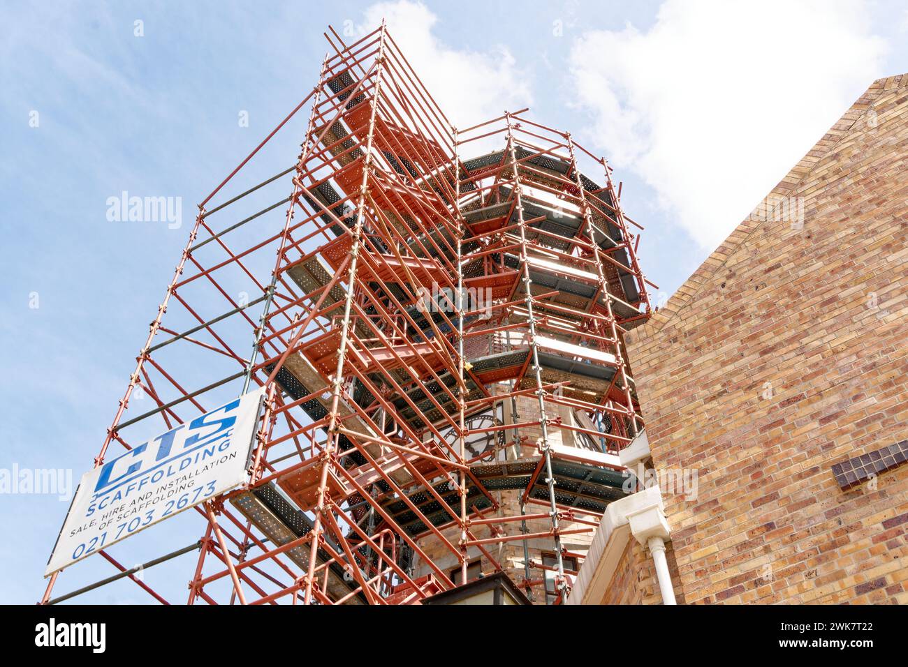 Church Steeple -Scaffolding Surround -vertical view of scaffolding ...
