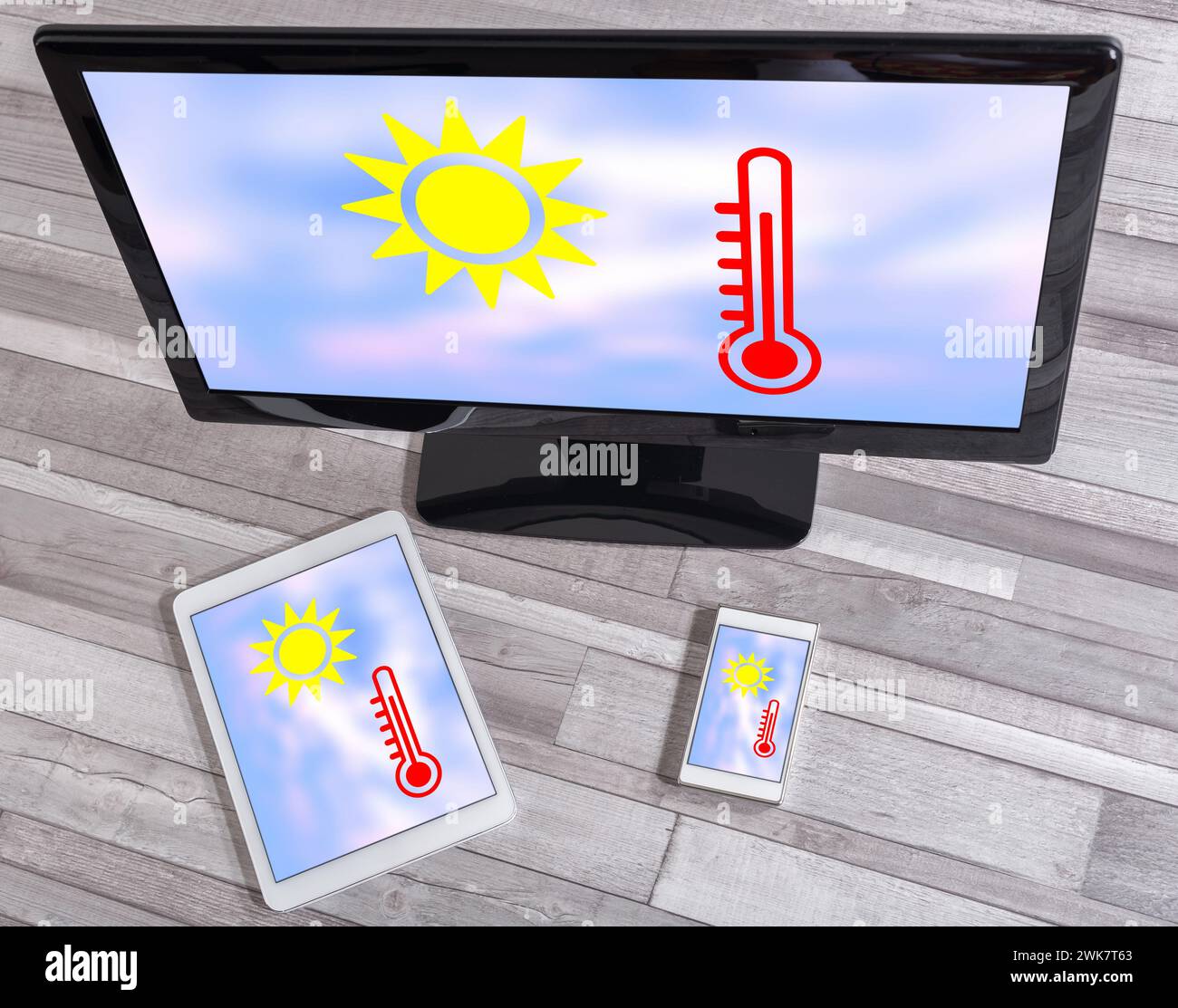 Heat wave concept shown on different information technology devices ...