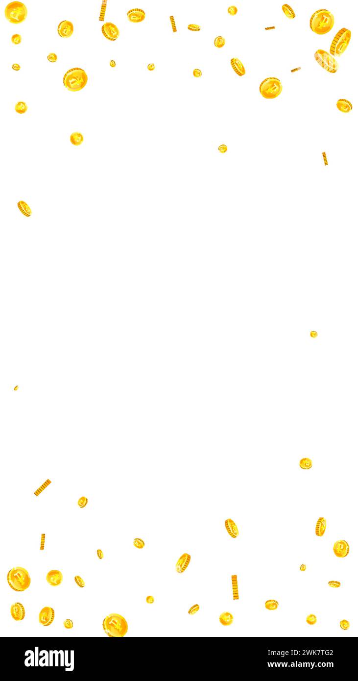 Russian ruble coins falling. Scattered gold RUB coins. Russia money ...