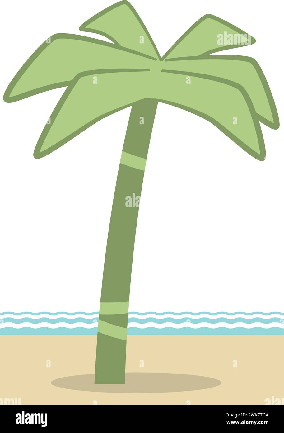 Illustration of a palm tree by the sea. Drawing made with simple ...