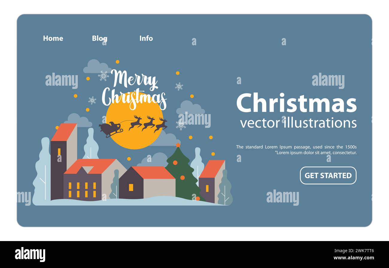 Christmas celebration web banner or landing page. Santa Claus flying on ...
