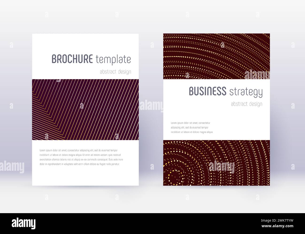 Minimalistic cover design template set. Gold abstract lines on maroon ...