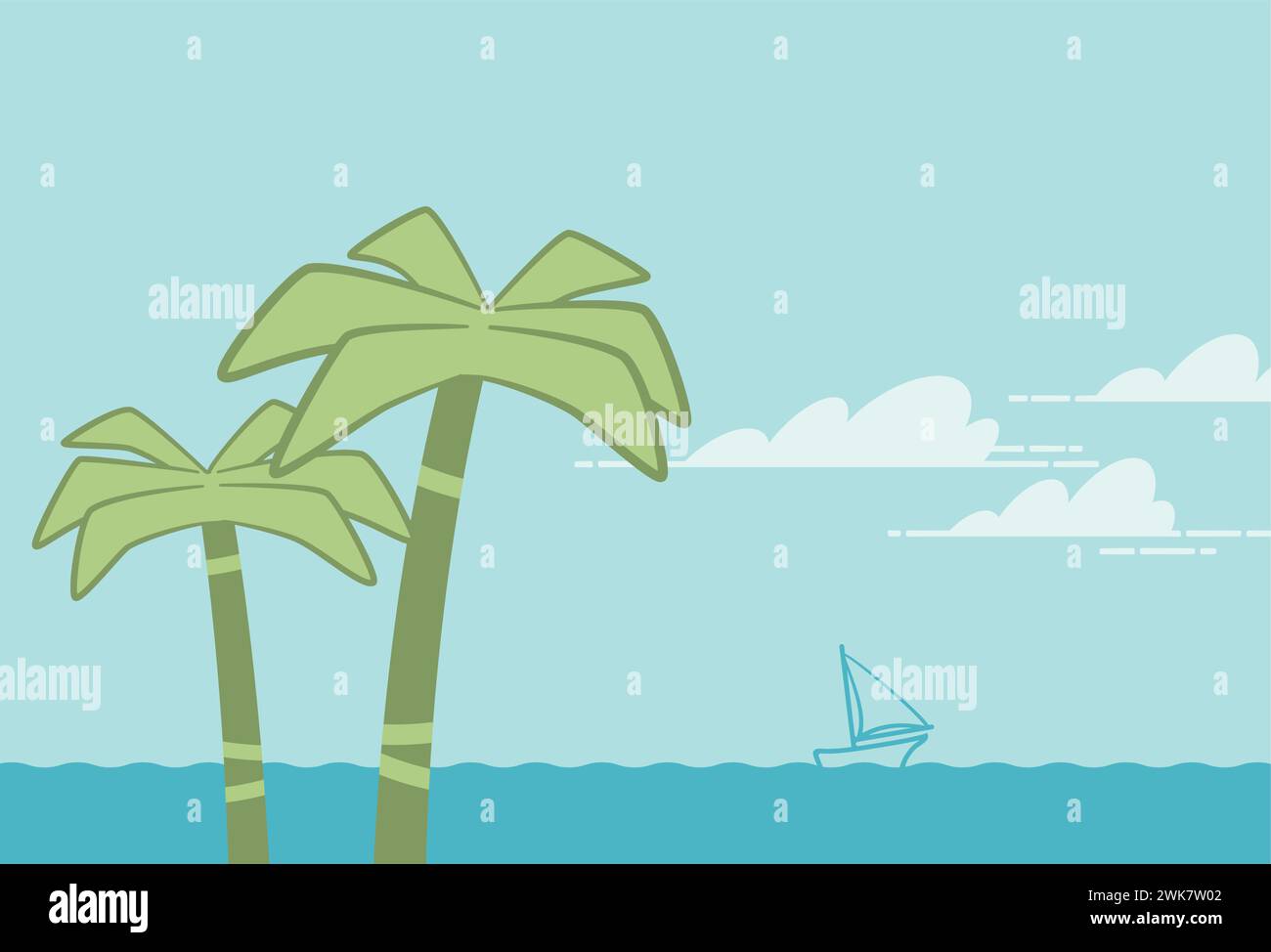 Illustration of a summer landscape with two palm trees on the beach ...